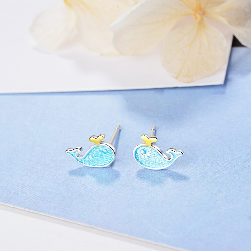 Clou d'oreille en forme de baleine bleu pour fille • Enfant World