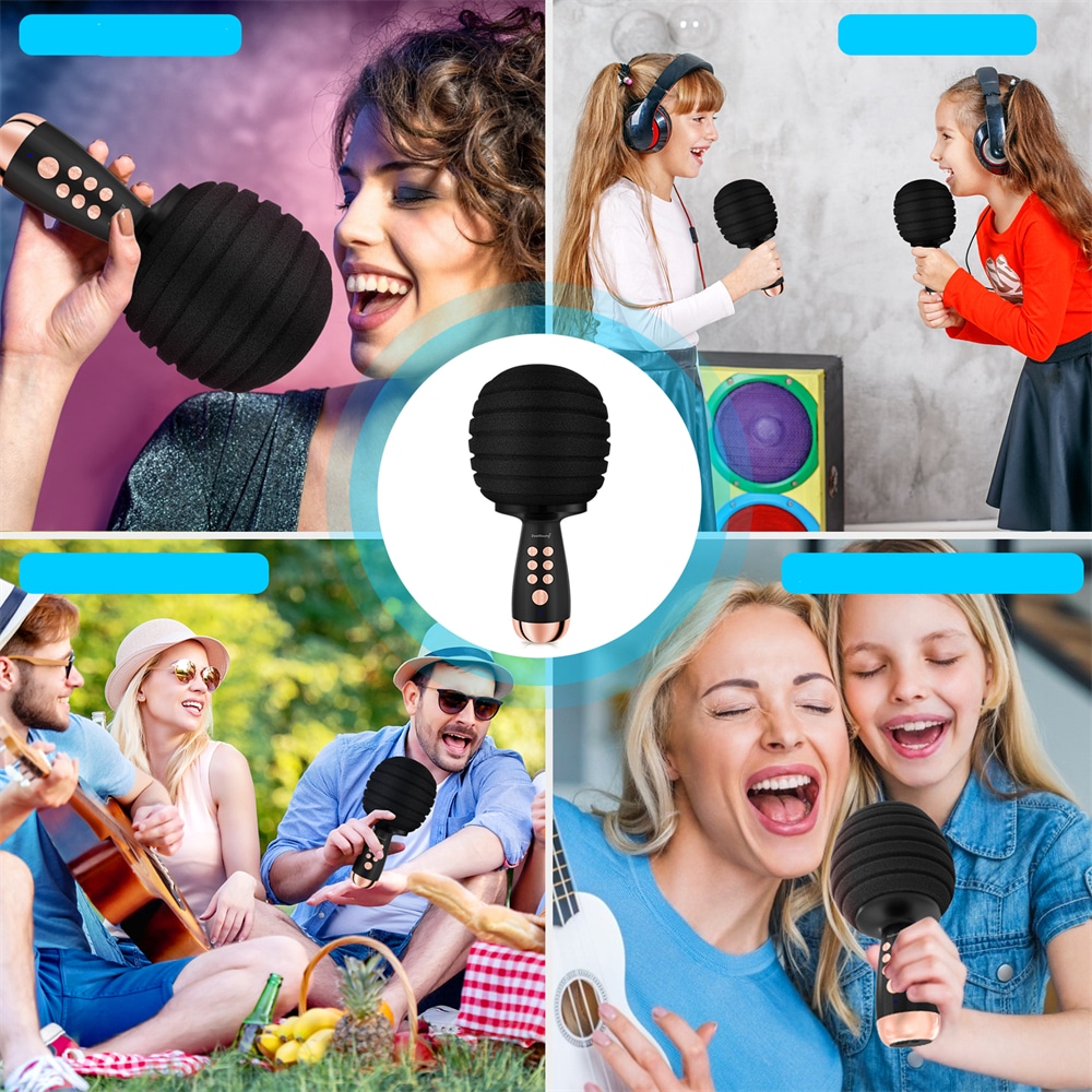 Micro enfant de karaoké sans fil Bluetooth noir avec haut-parleur ...