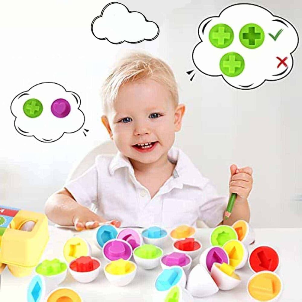 Jeu Montessori enfants oeufs pour apprendre les formes et les couleurs ...