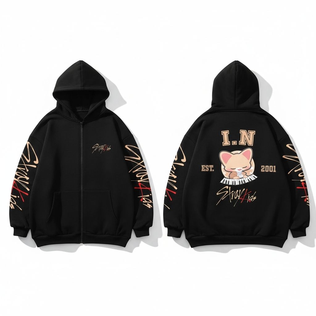 Sweat enfant Stray Kids noir à capuche modèle Yang Jeong-in • Enfant World